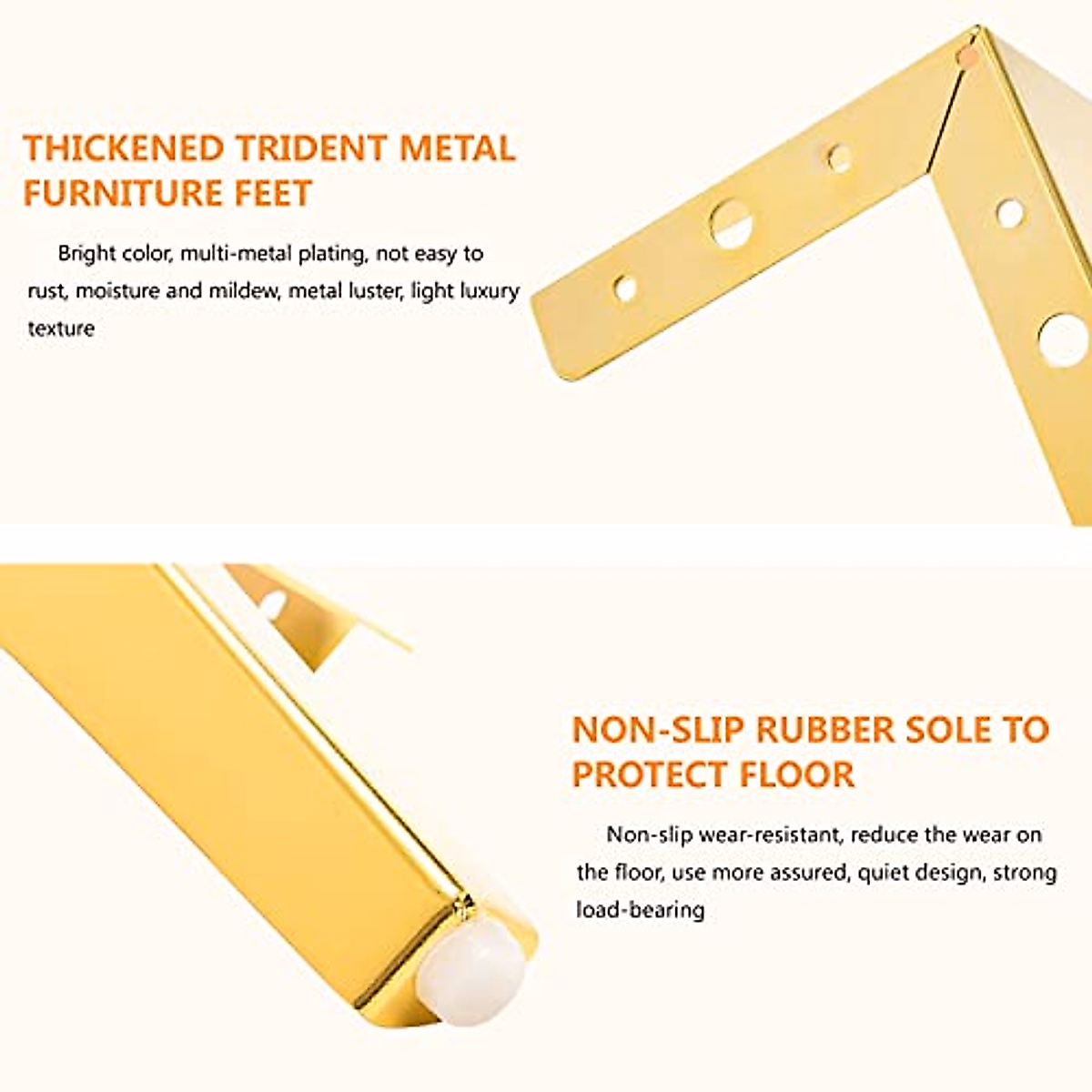 WEICHEN 4 inch Metal Furniture Legs, Modern Triangle Legs for Furniture Set of 4 Couch Legs DIY Replacement Legs for Cabinet Sofa Cupboard Chair Ottoman Dresser (Gold)