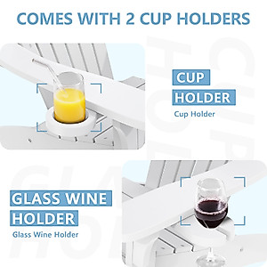 Cecarol Adirondack Chairs Set of 2, Outdoor Fire Pit Chair with Cup Holder, Adirondack Patio Chair Weather Resistant for Outside, Porch, Lawn, Garden- AC01S, White