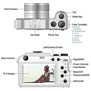 Digital Cameras for Photography 4K 48MP Vlogging Camera Autofocus Digital Camera with 18X Digital Zoom Point and Shoot Digital Cameras with 32GB Card