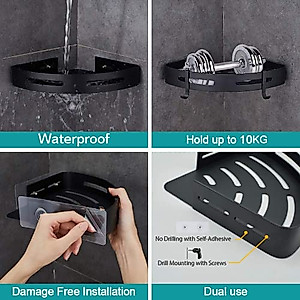 HOMHII Shower Caddy 2-Pack Aluminum Bathroom Organizer No Drilling Shower Shelves Black With Towel Bar And Removable Hooks