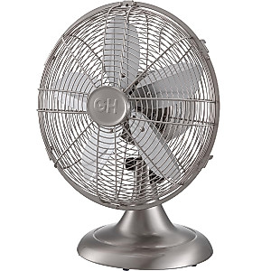 Good Housekeeping All-Metal (92605) Oscillating 12" Retro Desk Office Table Fan (Brushed Nickel)