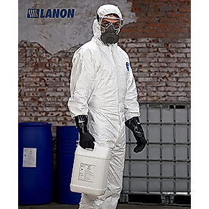 LANON Nitrile Chemical Resistant Gloves, Reusable Heavy-Duty Rubber Gloves with MicroFoam Textured Palm, Acid, Alkali and Oil Protection, Black, XL