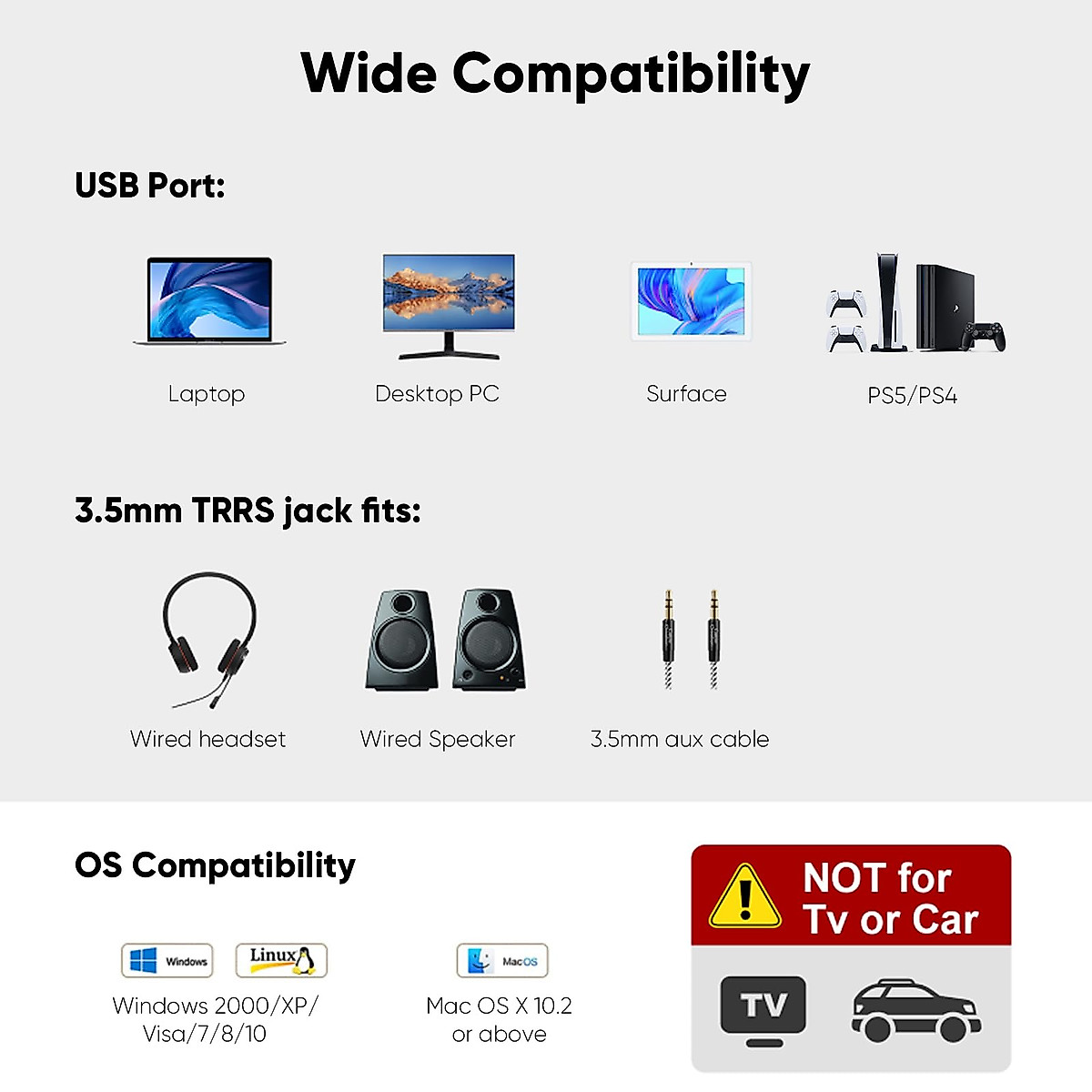 USB Audio Adapter with 3.5mm Jack, CableCreation USB External Stereo Sound Card with 3.5mm Earphone and Microphone for PS4, PS5, Windows, Mac, Linux, Plug and Play, Black