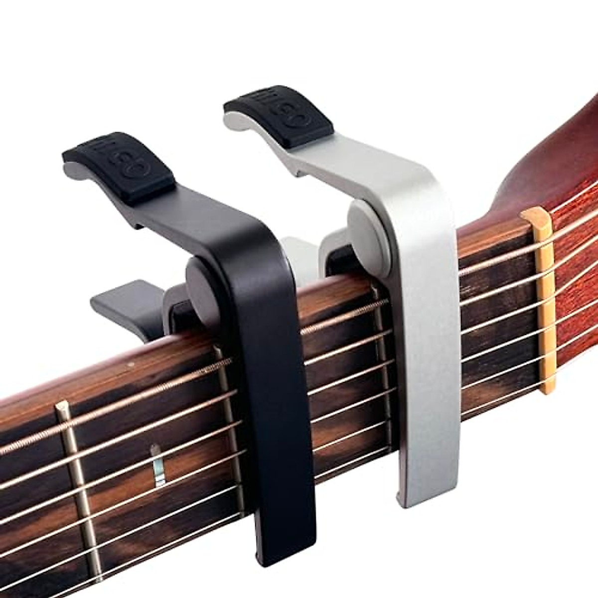 WINGO 6 String Single-handed Guitar Capo For Acoustic Electric Guitar - 2 Pack of Black and Silver