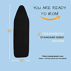 SAVUK Ironing Board Cover and Pad with Standart Size 15" X 54", Adjustable Elastic Edge Fit, Extra Thick Padding, Heat Reflective, Non Stick Scorch and Stain Resistant (Black, 15" X 54")