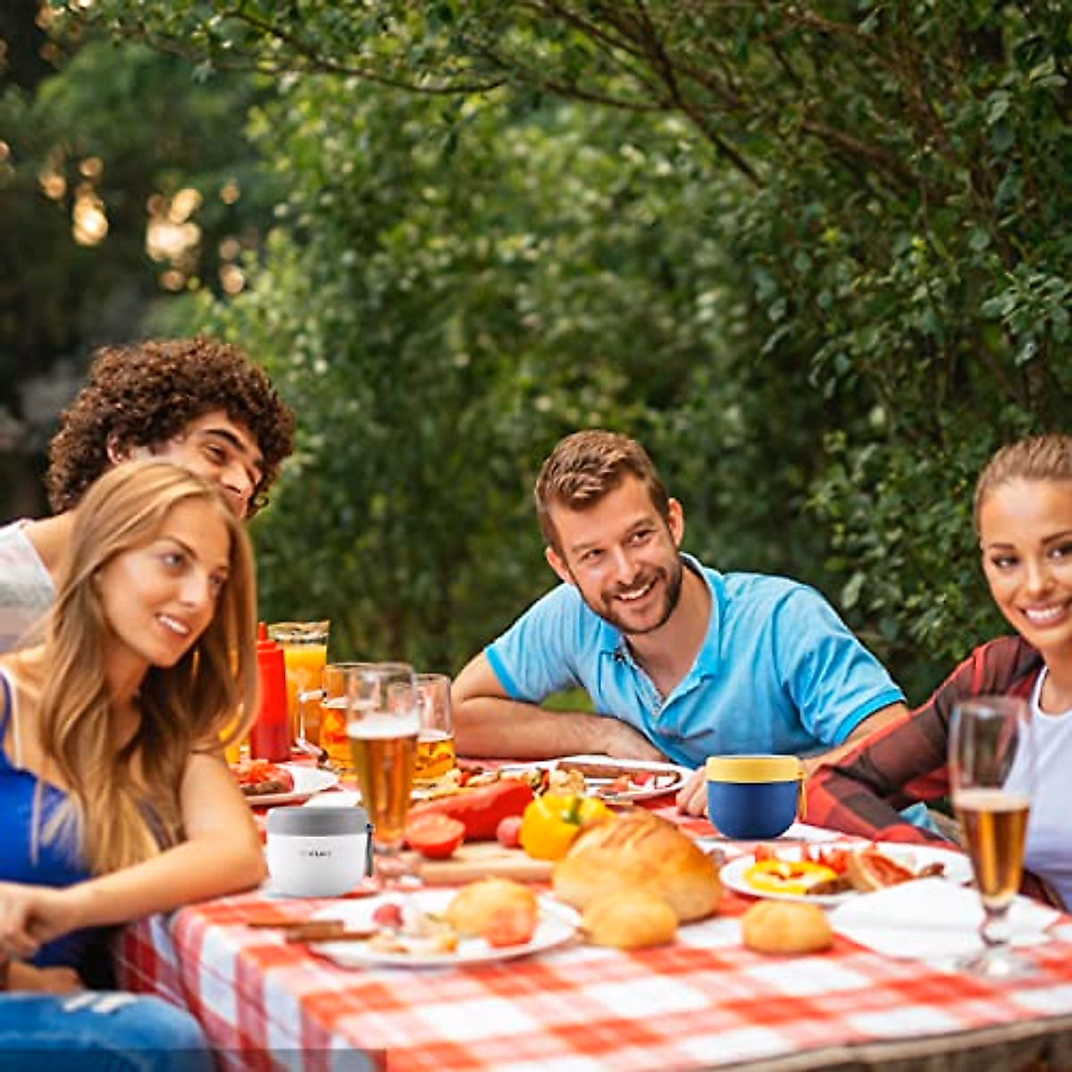 Overnight Oats Containers with Lids and Spoon 2 Pcs, 20oz Portable Stainless Steel Inside Overnight Oats Jars Insulated Food Jar, Leak-proof Large Capacity Cups for Milk, Cereal, Soup (White and Blue)