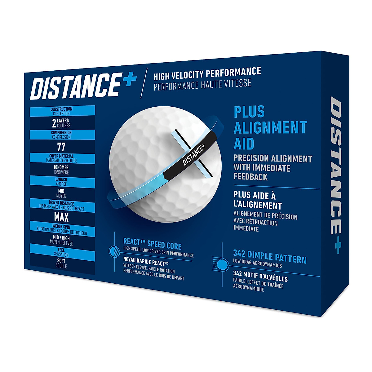 TaylorMade 2021 TaylorMade Distance+ Dozen Golf Balls, White (1 box with four lines of 3 balls each, 12 golf balls in total)
