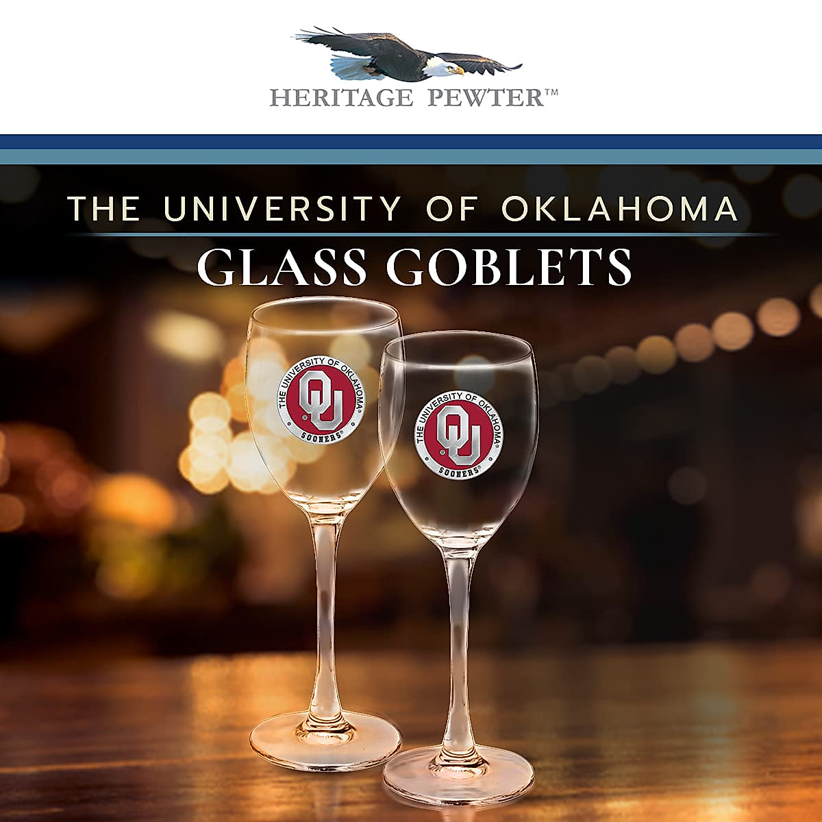 Heritage Pewter Oklahoma Sooners Glass Goblets – Set of 2 | 12 OZ Goblet Wine Glasses | Expertly Crafted Pewter Glass