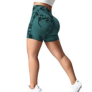 VOYJOY High Waist Seamless Shorts Scrunch Butt Yoga Shorts Contour Gym Shorts Blue Green M