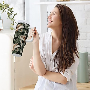 Emelivor Ink Green Watercolor 30 oz Tumbler with Lid and Straw Insulated Tumblers with Handle Travel Coffee Mug Cup Large Water Bottles Cup for Hot and Iced Cold Drinks