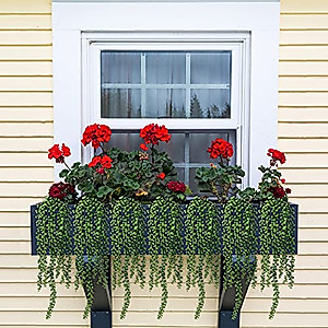 FUNARTY 2pcs Faux Plants Indoor — Artificial String of Pearls Plant in Black Pots, Realistic Green Fake Hanging Plants for Shelf Decor Desk Home Garden Decorations