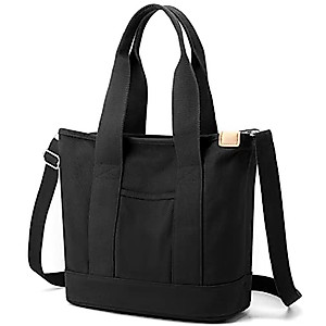 Canvas Tote Bag for Women with Zipper Organizer Big Shoulder Handbags Purse Women Crossbody Bag Black
