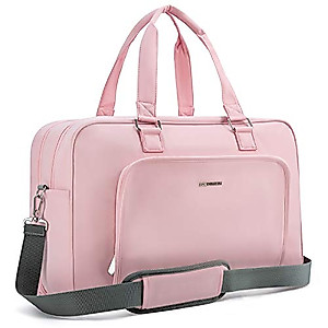 Weekender Bags for Women, BAGSMART Travel Duffle Overnight Personal Item Bag with Shoe Bag for Essentials (Pink, 27L)
