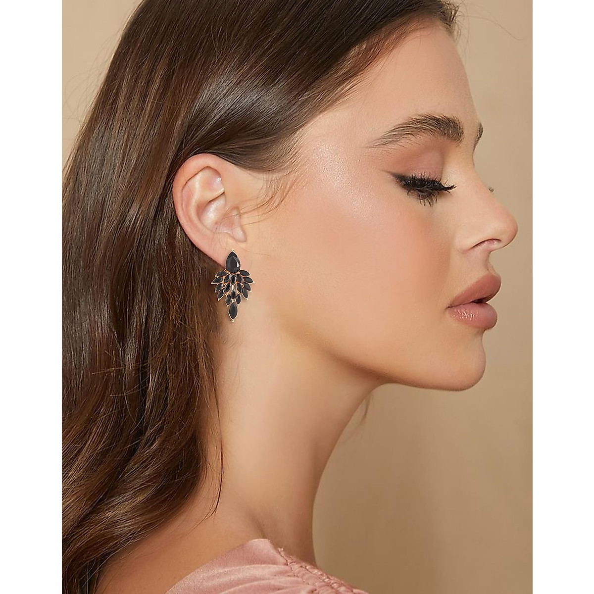 ATIMIGO Black Rhinestone Cluster Drop Earrings Elegant Crystal Statement Earrings Formal Prom Earrings for Women