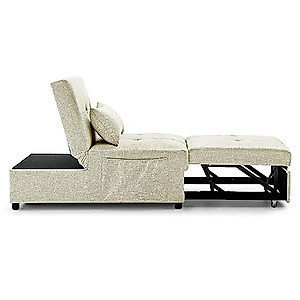 DUNTRKDU 4 in 1 Function Folding Ottoman Sleeper Sofa Bed with Plastic Legs, Single Bed Chair Work as Ottoman, Chair, Sofa Bed & Chaise Lounge, Modern Sofa Bed for Living Room Home Office (Beige)