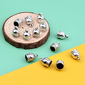 Aylifu 50pcs Silver Cord End Caps Glue-in Tassel Cap Clasps Connectors Leather Cord Findings Kit for DIY Bracelet Necklace Jewelry Making