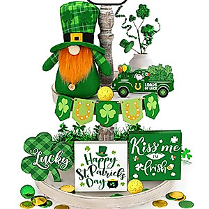 21 PCS St. Patrick's Day Decorations for Home St. Patrick's Day Tiered Tray Decor Set - Shamrock Decor Lucky Wood Sign Irish Kiss St. Patrick's Day Decor for Saint Patrick's Day Home Table Shelf