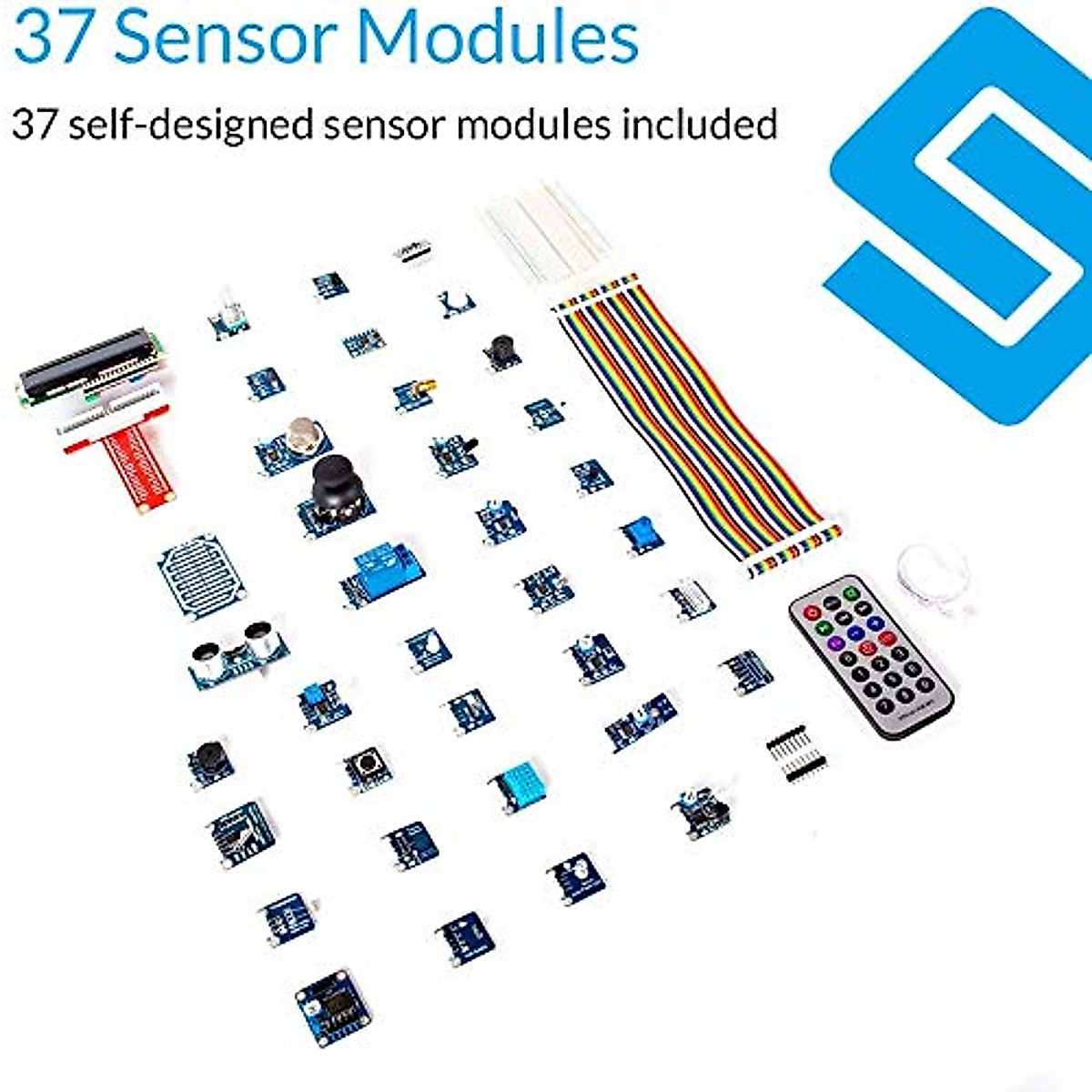 SunFounder 37 Modules Sensor Kit V2.0 for Raspberry Pi 4B 3 Model B+ 3B 2B B+ A+ Zero, GPIO Extension Board Jump Wires
