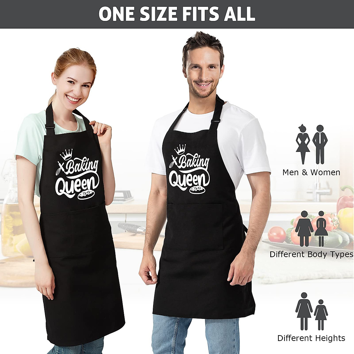 Rosaritha Aprons for Women with Pockets Funny Aprons Baking Queen, Kitchen Cooking Chef Apron Gifts for Mother's Day, Birthday, Mom Wife Grandma Girlfriend Her