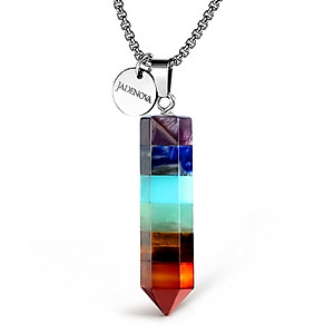 JADENOVA 7 Chakra Necklace Pendant Hexgonal Energy Healing Gemstone Crystal Dowsing Divination Pendulum 18 Inches Stainless Steel Chain