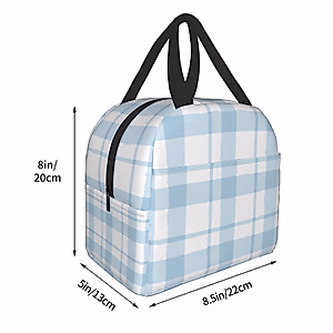 DADABULIU Lunch Bag Plaid Blue Check Insulated Lunch Box Cooler Tote for Adults Kid Girl Women Work Office School Picnic Beach Reusable Lunchbox Over 3 Years Old