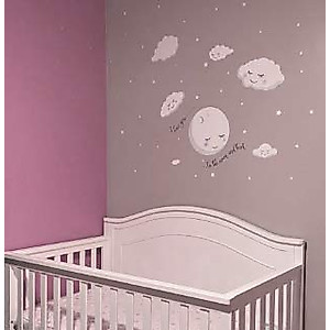Moon and Stars Wall Decals Nursery Room Decor Night Sky Baby Nursery Wall Art Room Stickers Kids Room Toddler Girls Boys Bedroom Decoration (Love You Moon Back Quote)