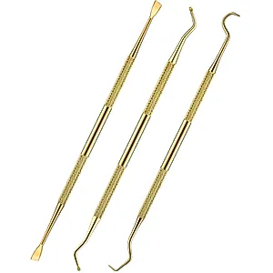 Hotop 3 Pieces Dog Dental Tooth Scaler and Scraper Stainless Double Headed Tarter Remover Scraper Pet Teeth Cleaning Tools for Dog and Cat (Gold)