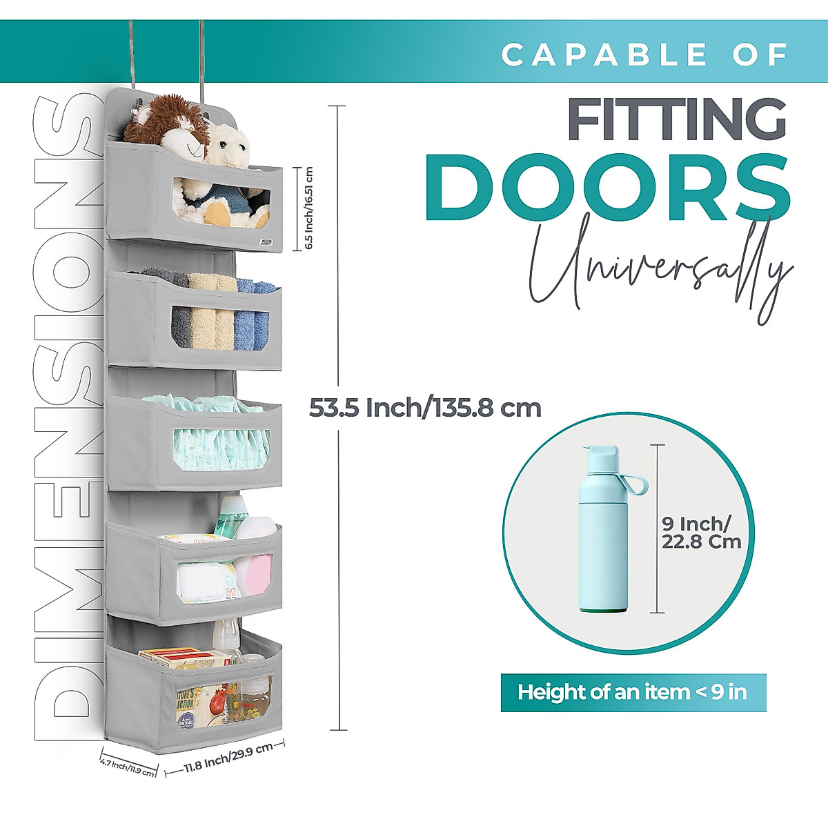 Utopia Home Hanging Closet Organizer, Over The Door Storage with Compartments, Over The Door Pantry Organizer, Hanging Organizers for Sweaters (5 Pockets, Grey)