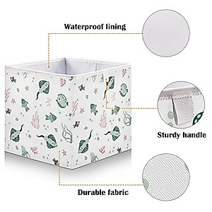 Kigai Marine Fish Sea Animals Fabric Storage Bin 11" x 11" x 11" Cube Baskets Collapsible Store Basket Bins for Home Closet Bedroom Drawers Organizers