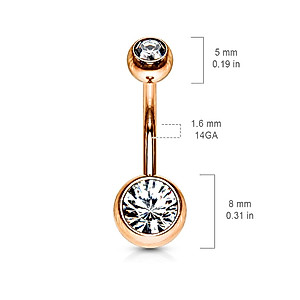 FIFTH CUE 14G & 16G Double Jeweled Basic Navel Ring Rose Gold IP Over 316L Surgical Steel (16GA - 5/16" 8mm - 4 x 6mm Balls - Smaller than 14GA version)