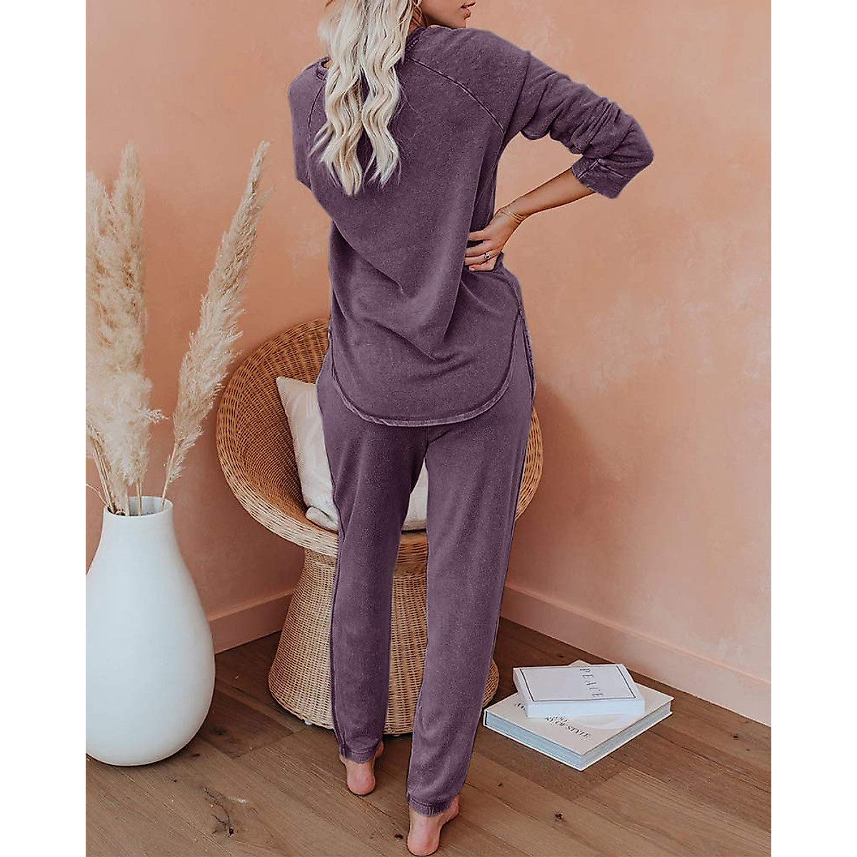 Eurivicy Women's Solid Loungewear Set 2 Piece Long Sleeve Pullover and Drawstring Sweatpants Sport Outfits Sets