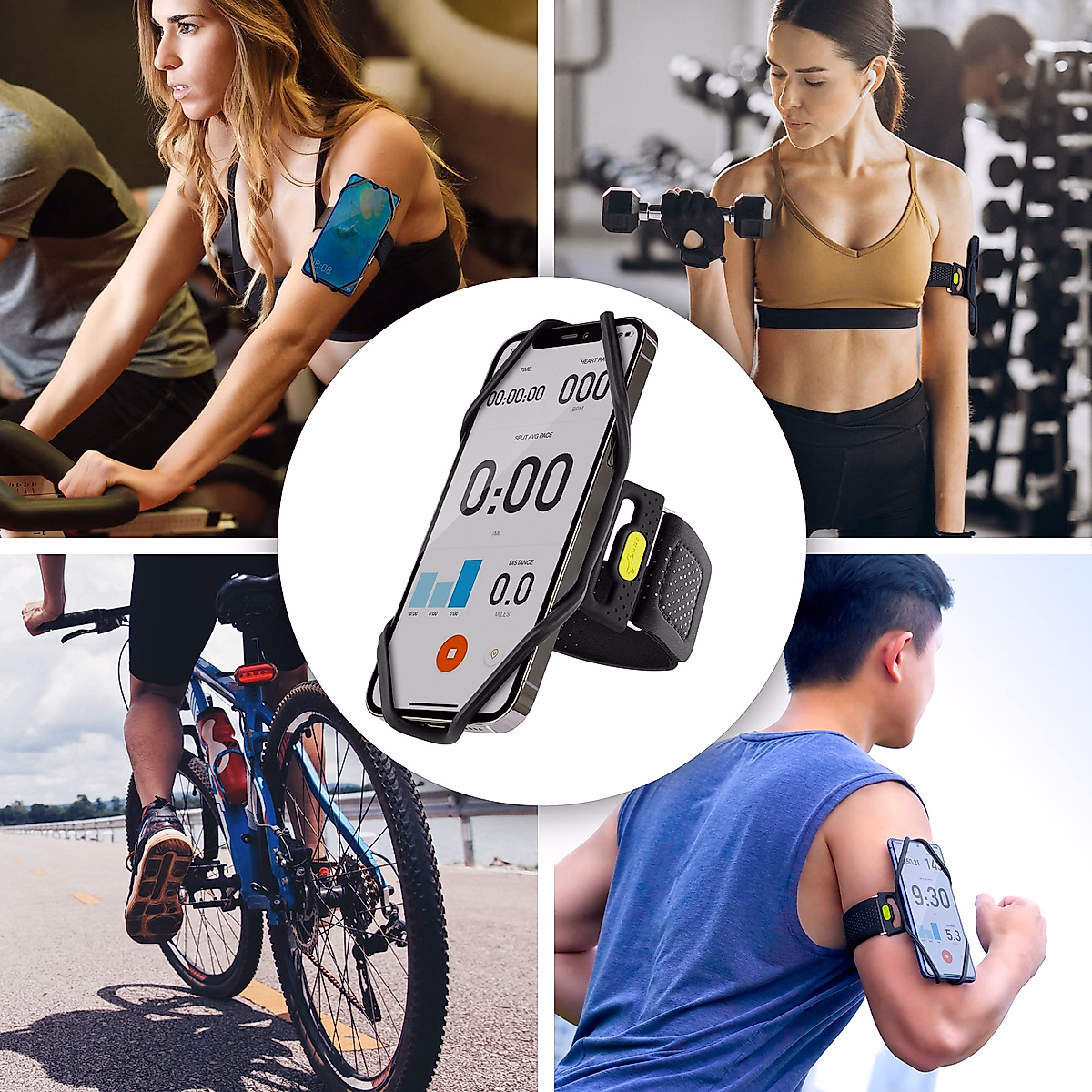 Bone Run Tie 2 Phone Holder for Running Armband Universal Cell Phone Holder, Running Arm Bands for Cell Phone Size 4.7-7.2 Inches for iPhone15 14 13 12 11 Samsung Galaxy (Black -L/Arm 9.8-15.7")