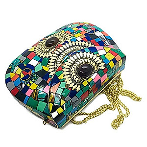 Antique Indian art Handmade Multi color Stone mosaic metal bag Women/Girls Bridal metal clutch party sling bag