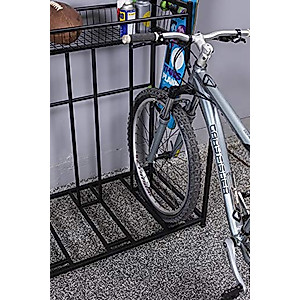 3 Bike Stand Rack with Storage – Great for Parking Road, Mountain, Hybrid or Kids Bikes – Garage Organizer - Helmet - Sports Storage Station - Black
