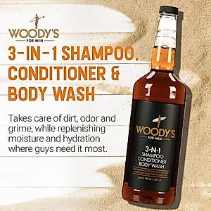 Woody's 3 in 1 Body Wash for Men - Shampoo, Conditioner, & Body Wash, Multipurpose Cleanser With Marine Extracts, Cucumber Fruit Extract, and Aloe Vera - 32 Fl Oz