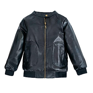 Chinaface Boy's Trendy Stand-Collar PU Leather Spring Moto Jacket Black-Large (Tag140, 9/10T)