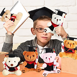 Skylety 6 Pieces Plush Graduation Bears Kindergarten Graduation Stuffed Animal Graduation Bear Graduation Plush Toy with Black Cap and Keychain for Preschool Elementary High School College Graduation