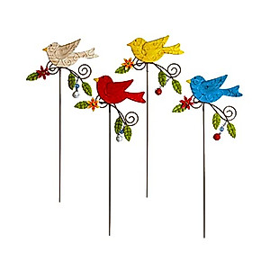4 Pack Metal Bird Decorative Garden Stakes, Outdoor Spring Garden Decor, ,Indoor Outdoor Lawn Pathway Patio Ornaments , 14 Inch Outdoor Metal Garden Decor Shaking Head Yard Art