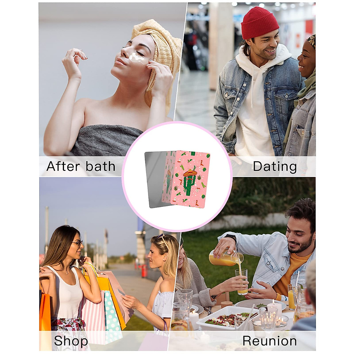 Green Cactus Small Compact Mirror for Purse, Tropical Western Cowboy Pink Travel Makeup Mirror for Women Men, Rectangular Handheld Compact Pocket Mirror 1 PCS