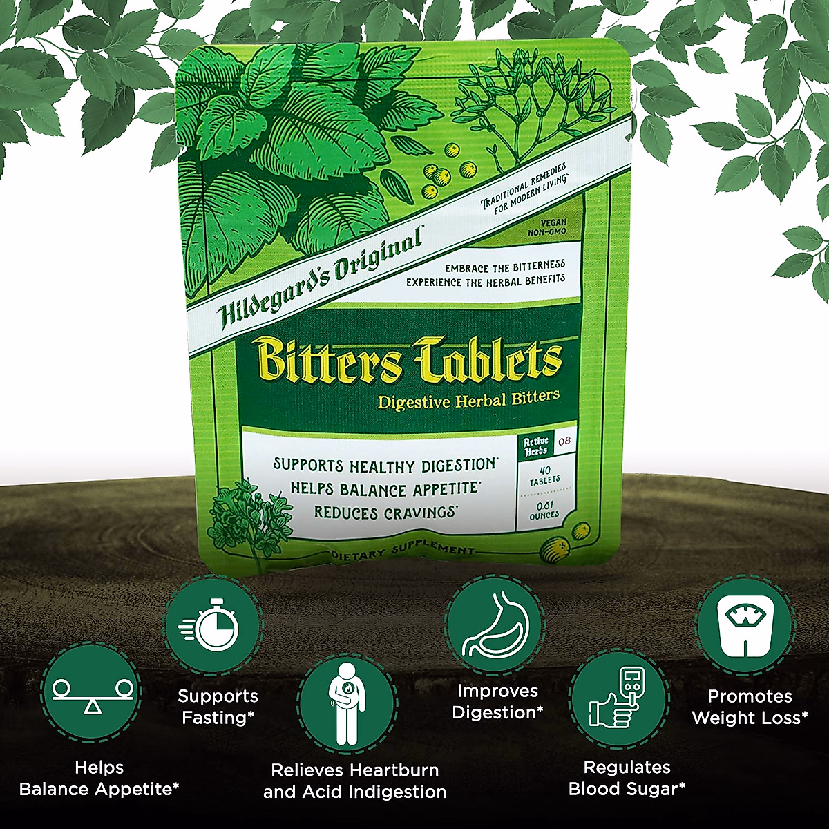 Hildegard's Original Bitters Tablets: Herbal Remedy for Fasting Support, Kidney Liver Cleanse Detox & Repair, Heartburn, & Digestion Supplements