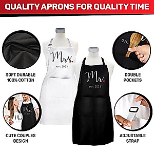 Prazoli His and Her Aprons - Mr Mrs Established 2023 Couples Engagement Gift, Cute Bridal Shower Gift Anniversary Wedding Registry Items & Decoration, Housewarming Gifts For New Home Newlywed Gift