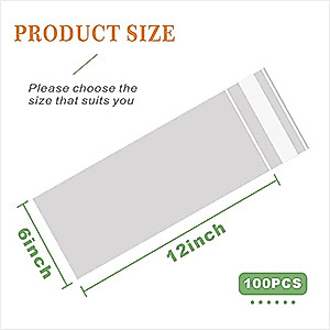 Voikinfo 100 pcs 6" x 12" Long Clear Resealable Cellophane Bags Self Sealing Treat Bags Cookie Bags with Adhesive Flap Gift Wrap Poly Bags Plastic Packaging 1.4 mil