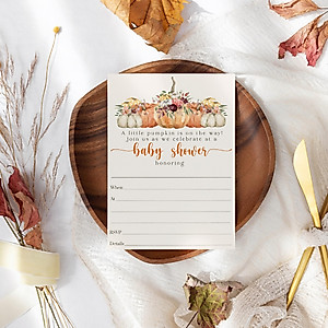 Paper Clever Party Our Little Pumpkin Invitations with Envelopes - 25 Pack - Pumpkin Baby Shower - 5x7 Blank Cards for Personalization