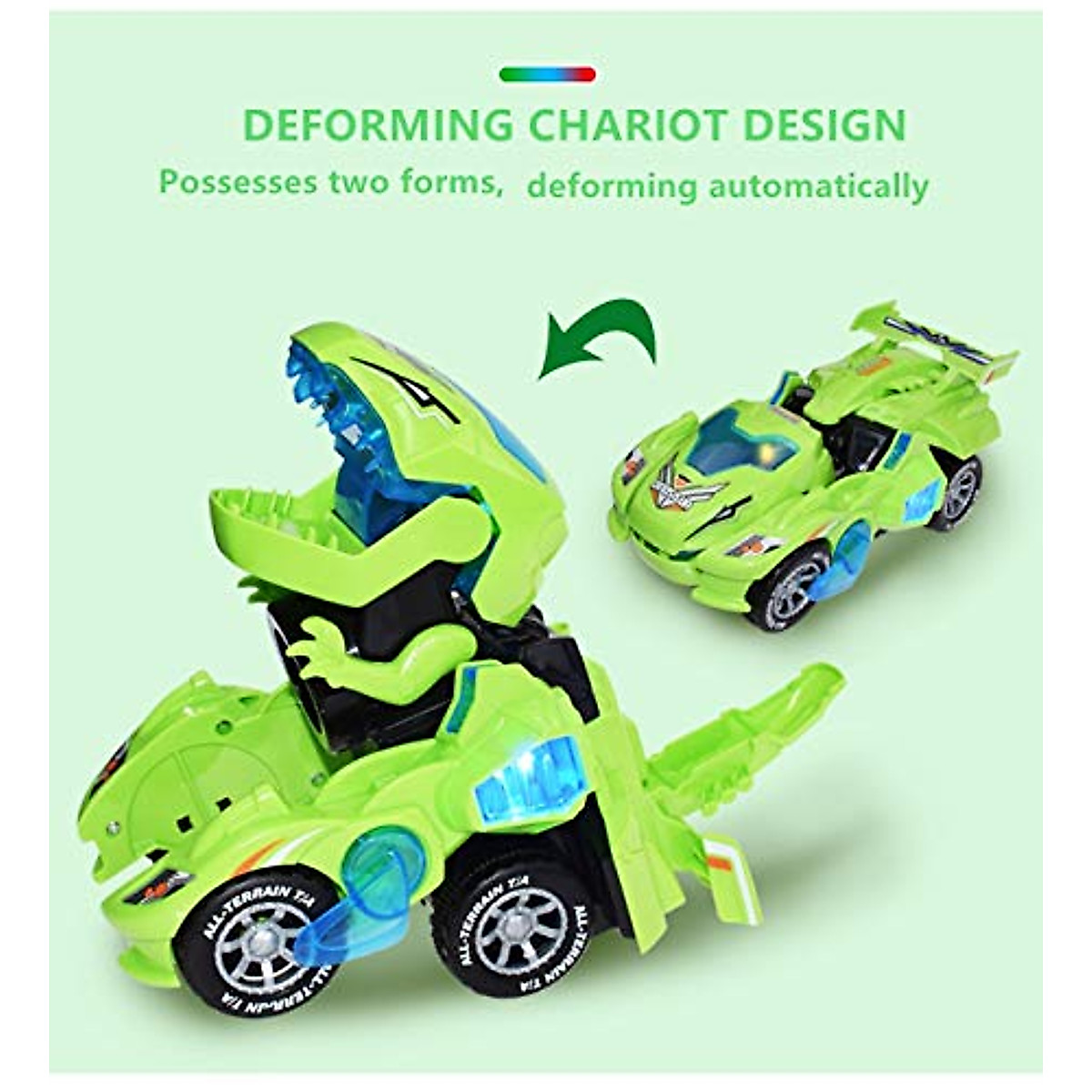 davidamy's gift Transforming Toy Dinosaur Cars, Dinosaur Car w/LED Light Sound, Aumatic Transformation Dinosaur Kids Toy (Red)