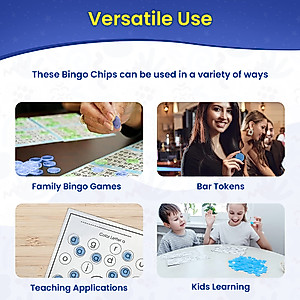 MR CHIPS Magnetic Bingo Chips with Metal Ring 3/4 Inch 300 Upgraded Pieces Blue Transparent - Available in 7 Colors A Reusable Storage Bag
