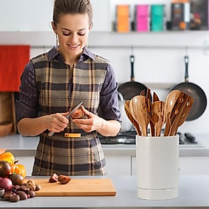 ALYSTER kitchen Utensil Holder for Countertop with Drain Tray, White Utensil Holder Utensil Crock Ceramic Cooking Utensil Holder for Kitchen/Counter Farmhouse/Décor (1)