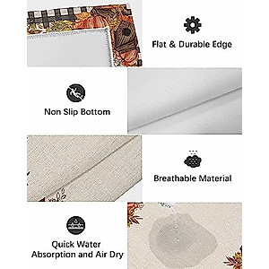 Thanksgiving Fall Outdoor Rug for Patio/Deck/Porch, Non-Slip Area Rug 5x8 Ft, Orange Pumpkin Maple Leaf Black White Plaid Indoor Outdoor Rugs Washable Area Rugs, Reversible Camping Rug Carpet Runner