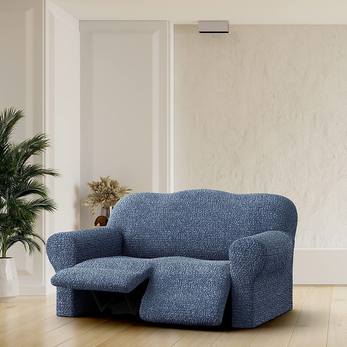 PAULATO BY GA.I.CO. Recliner Loveseat Cover - 2 Seater Recliner Slipcover - Soft Polyester Fabric Slipcover - 1-Piece Form Fit Stretch Furniture Protector - Mille Righe - Blue (Recliner Cover)