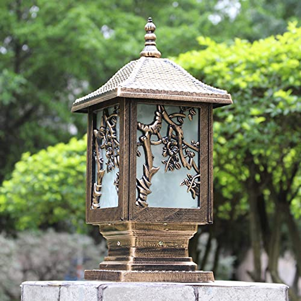 JSBDPHW European Style E27 Pillar Lamp Outdoor Courtyard Fence Column Light Waterproof IP65 Glass Lampshade Villa Garden Post Light Lawn LampLandscape Light
