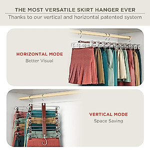 MORALVE Skirt Hangers Space Saving - European Beechwood Shorts Hangers & Skirt Hangers - Women Space Saving Skirt Hangers with Clips - Closet Organizers & Storage 5 Tier Skirt Hanger Skirt Organizer